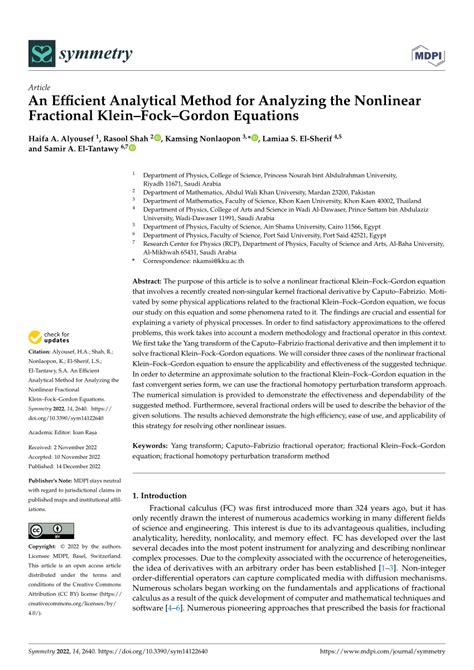Pdf An Efficient Analytical Method For Analyzing The Nonlinear Fractional Kleinfockgordon