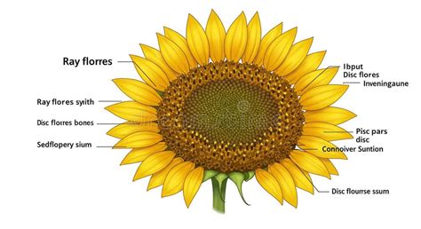 Illustration Of A Sunflower Helianthus Annuus With Labeled Parts