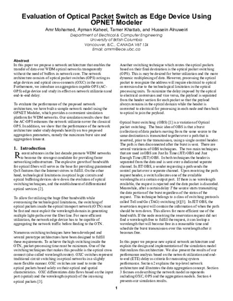 Pdf Evaluation Of Optical Packet Switch As Edge Device Using Opnet Modeler