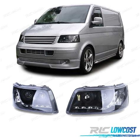 VW T5 V2 LED DRL Sequential Indicator Headlights Noir RHD 58 OFF