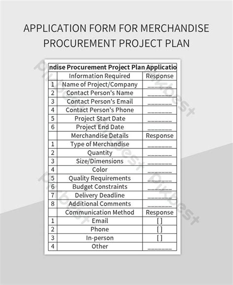 Procurement Project Plan Application Form Excel Template Free