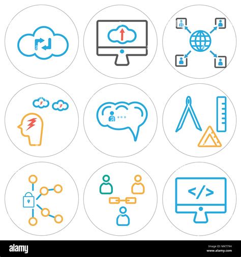 Set Of 9 Simple Editable Icons Such As Monitor Users Padlock Compass Brain Brainstorming