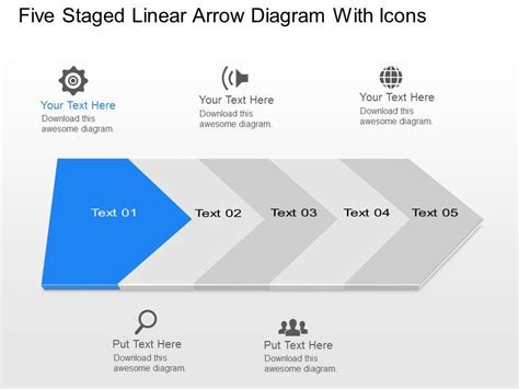 Xo Five Staged Linear Arrow Diagram With Icons Powerpoint Template PowerPoint Templates