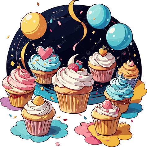 색종이 조각 요소 만화가 포함된 다양한 색상의 컵케이크 컵케이크 디저트 음식 Png 일러스트 및 이미지 에 대한 무료 다운로드 Pngtree