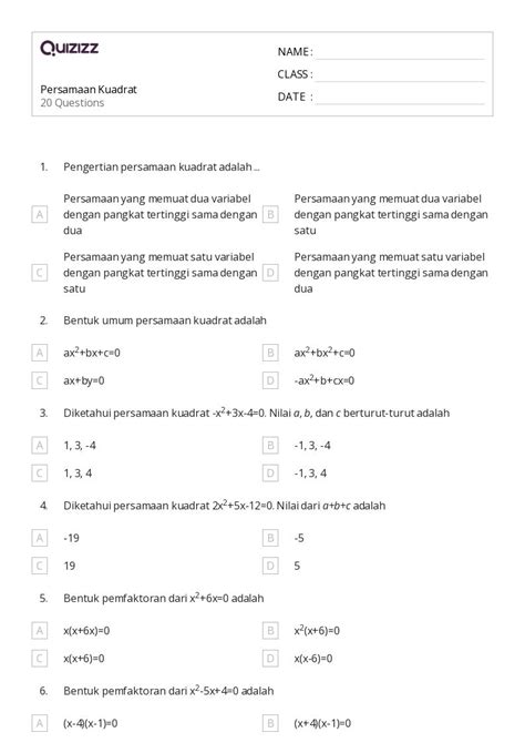 50 Lembar Kerja Persamaan Satu Variabel Untuk Kelas 3 Di Quizizz Gratis And Dapat Dicetak