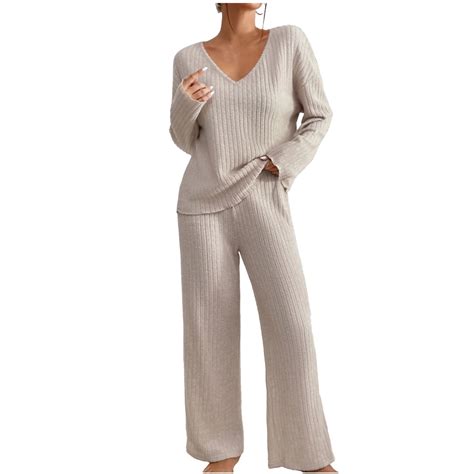 Posijego Women Two Piece Knit Lounge Set Long Sleeve Sweater Top And