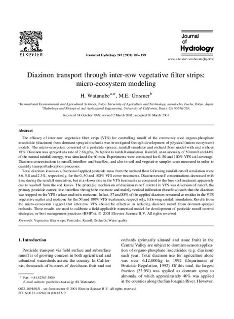 Pdf Diazinon Transport Through Inter Row Vegetative Filter Strips Micro Ecosystem Modeling