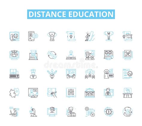 Distance Education Linear Icons Set E Learning Online Digital Virtual Remote