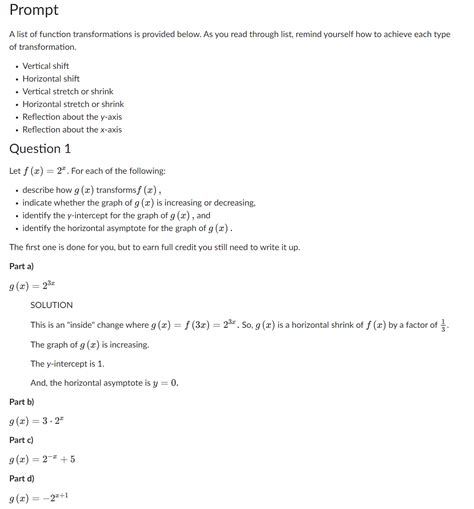 Solved A List Of Function Transformations Is Provided Below