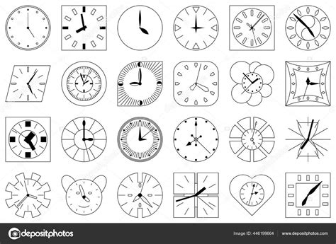 Set Wall Clocks Different Shapes Vector Icons Outline Style Isolated Stock Vector By ©isuhi
