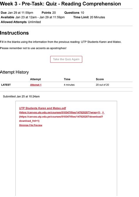 Week Pre Task Quiz Reading Comprehension Ingles II Week Pre Task Quiz Reading