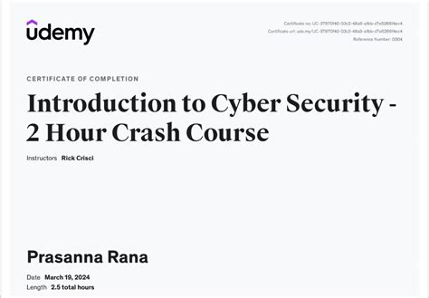 Completed Introduction To Cybersecurity Course On Udemy Prasanna