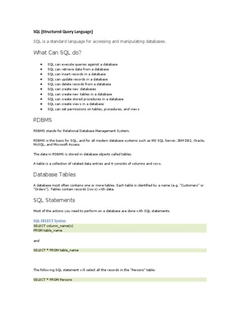What Can Sql Do Sql Structured Query Language Pdf Relational