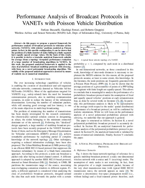 Pdf Performance Analysis Of Broadcast Protocols In Vanets With Poisson Vehicle Distribution
