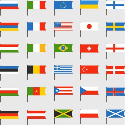 Simple Color Curved Flags Of Different Country Vector Image