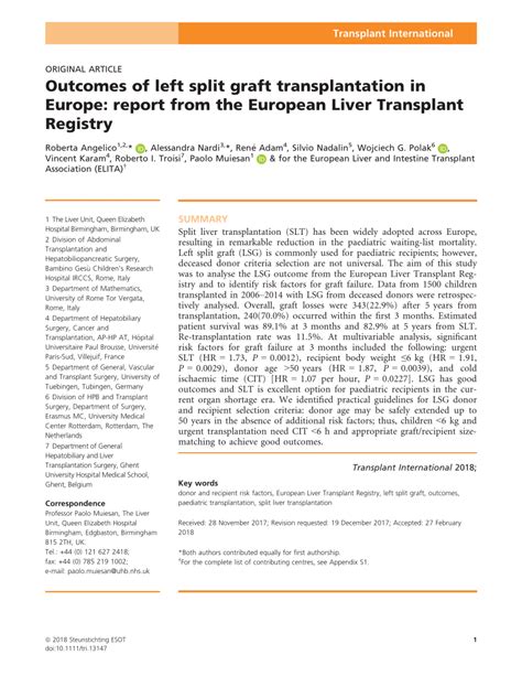Pdf Outcomes Of Left Split Graft Transplantation In Europe Report
