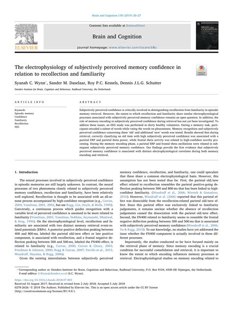 Pdf The Electrophysiology Of Subjectively Perceived Memory Confidence