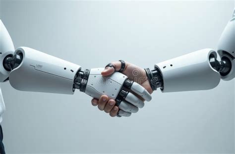 Handshake Between Robot And Human Concept Of Cooperation Between Robots And People Stock Image