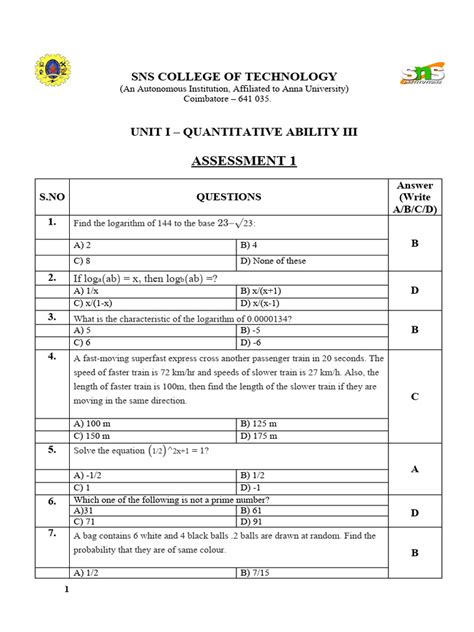 Unit 1 Quantitative Ability Iii Q And A Pdf Workweek And Weekend