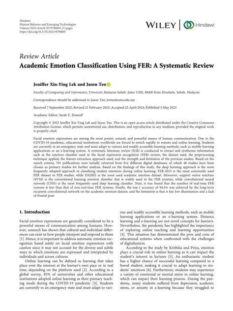 pdf academic emotion classification using fer a systematic review