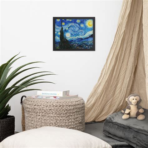 La Noche Estrellada De Vincent Van Gogh 1889 Póster Enmarcado Etsy México