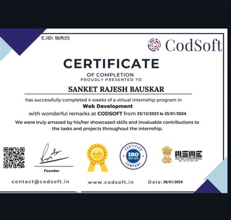 Webdevelopment Internship Codsoft Career Webdev Sanket Bauskar