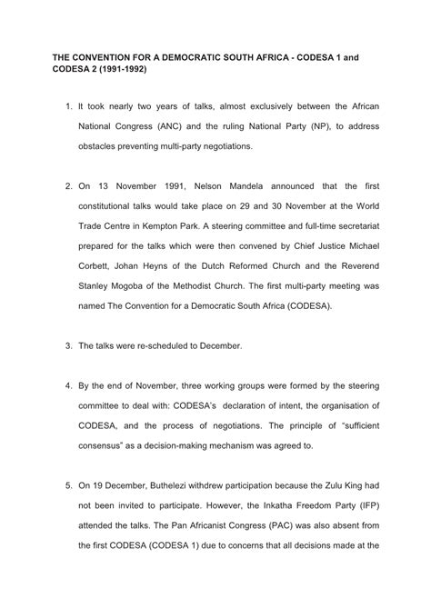 CODESA 1 And CODESA 2 1991 1992 DocsLib