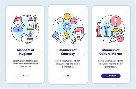 Etiquette Categories Onboarding Mobile App Screen Carousel Mockup App Vector Carousel Mockup