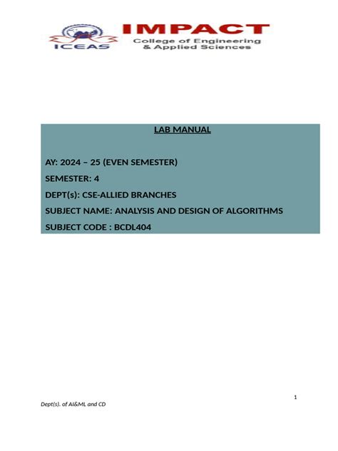 Analysis And Design Of Algorithms Lab Manual 1 Pdf Vertex Graph Theory Integer