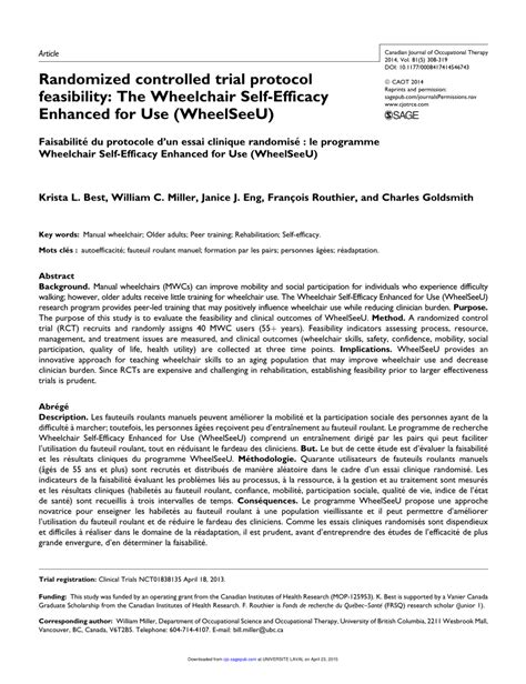Pdf Randomized Controlled Trial Protocol Feasibility The Wheelchair