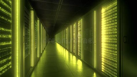 An Encrypted Data Flow Between Servers Represented By Glowing Green