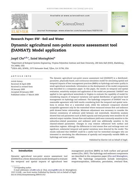 Pdf Dynamic Agricultural Non Point Source Assessment Tool Dansat