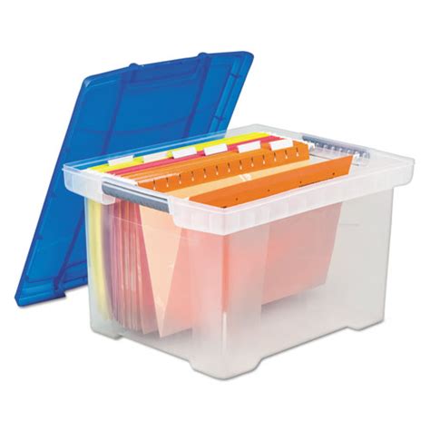 Plastic File Tote Storage Box Letter Legal Snap On Lid Clear Blue TheGreenOffice Com