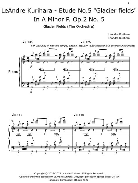 Leandre Kurihara Etude No 5 Glacier Fields In A Minor P Op 2 No 5 Sheet Music For Piano