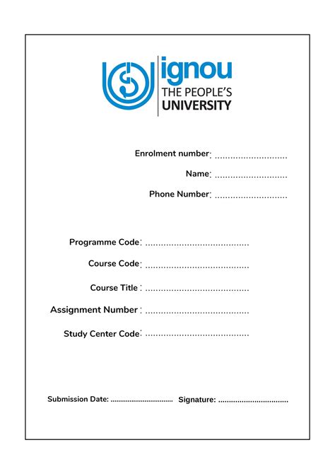 First Page Of Ignou Assignment Format Sample And Guidelines 2025