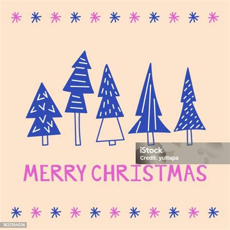 메리 크리스마스 카드 템플릿입니다 글자 비문이 있는 휴일 인사말 포스터 디자인입니다 크리스마스 트리의 현대 손으로 그린 벡터