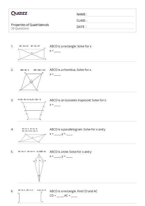 50 properties of quadrilaterals worksheets on quizizz free and printable