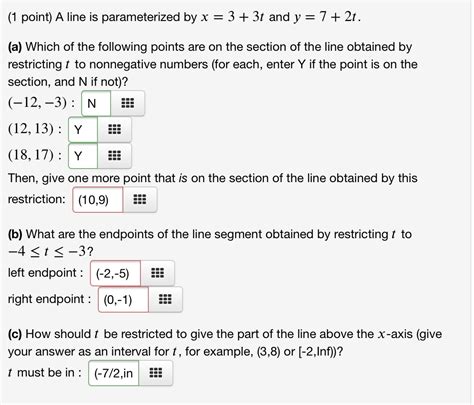 solved 1 point a line is parameterized by x 3 3t and y