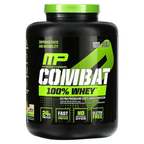 MusclePharm, Combat, 100% сывороточный протеин, со вкусом ванили, 2240 ...