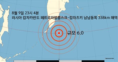 러시아 캄차카반도 페트로파블롭스크 캄차츠키 남남동쪽 338km 해역 규모 60 지진