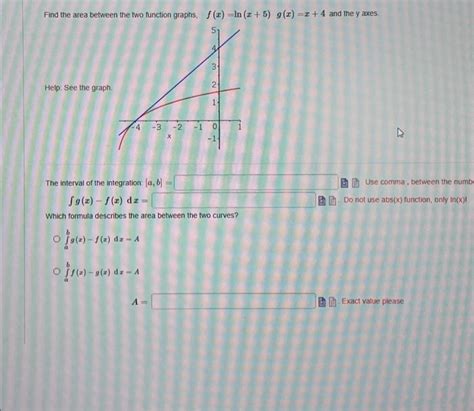 solved find the area between the two function graphs f x
