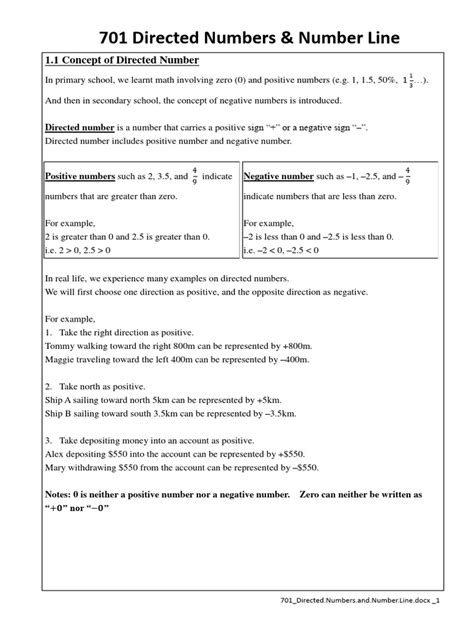 701 Directed Numbersand Numberline Pdf Mathematics