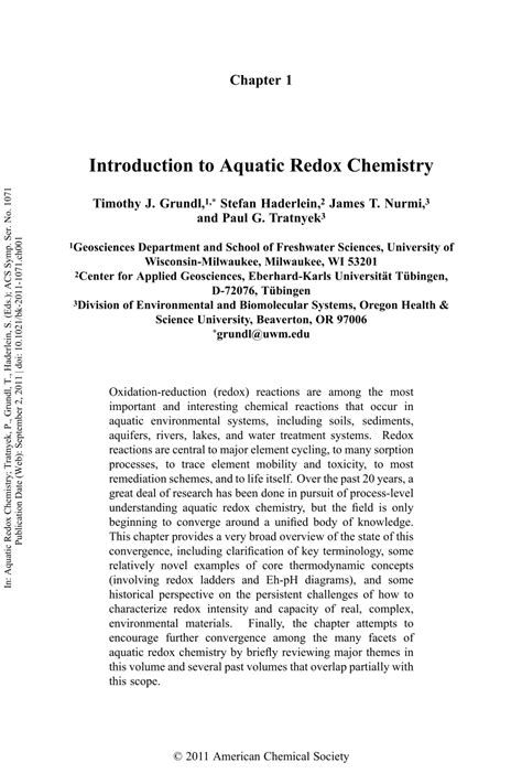 PDF Introduction To Aquatic Redox Chemistry