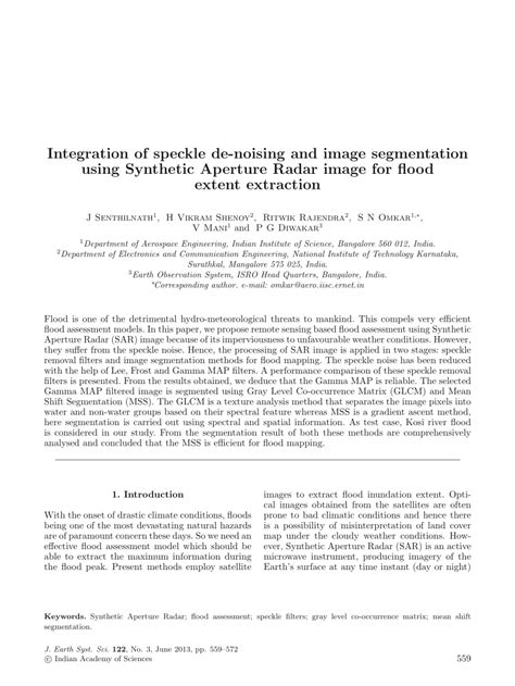 Pdf Integration Of Speckle De Noising And Image Segmentation Using