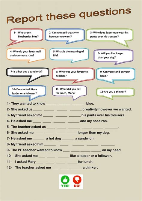 Reported Speech Questions Activity Reported Speech Direct And