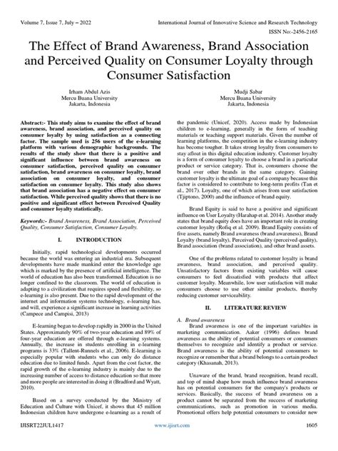 The Effect Of Brand Awareness Brand Association And Perceived Quality On Consumer Loyalty