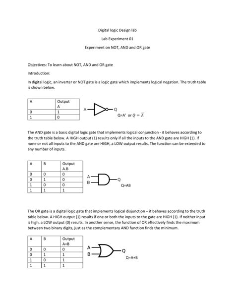 Digital Logic Gates Lab NOT AND OR Experiment