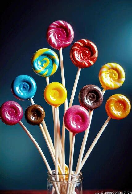 Premium Photo Various Types Of Lollipops Arranged Against A Dark Blue Background