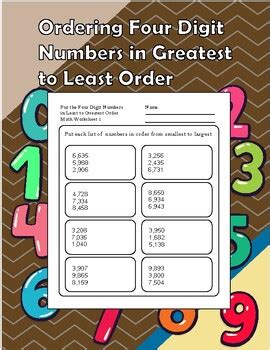 Ordering Four Digit Numbers In Greatest To Least Order By One Stop Jojo