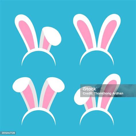 흰 토끼 토끼 귀 머리띠 다양한 제스처 벡터 일러스트 레이 션 Easter Monday에 대한 스톡 벡터 아트 및 기타 이미지 Easter Monday 공휴일 귀여운